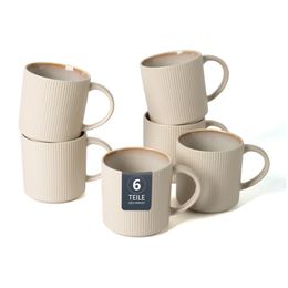 Becher OTTO HOME "Kaffeebecher Ylvii, 6er Set", reactive beige, H:9,8cm &Oslash;:9,4cm, Steinzeug, Trinkgef&auml;&szlig;e, Becher, Riffeloptik, sp&uuml;lmaschinenfest und mikrowellengeeignet, 460 ml