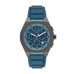 Chronograph Armani Exchange "SYNC", blau, hellblau, Armbanduhren, Damen, Chronograph, Quarzuhr, Armbanduhr, Herrenuhr, Silikonarmband, analog, Tag