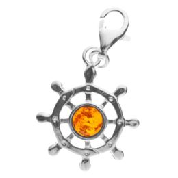 Kettenanh&auml;nger OSTSEE-SCHMUCK "OSTSEE-SCHMUCK Charm-Einh&auml;nger Steuerrad", wei&szlig;, Schmuckanh&auml;nger, Damen, 29 x 17mm, Silber 925 (Sterlingsilber), 1,7 g, Kettenanh&auml;nger