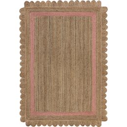 Teppich FLAIR RUGS "Grace aus Jute mit Muschelrandsaum", beige (natur, pink), B:120cm H:7mm L:170cm, Jute, Teppiche, Teppich, aus 100% Jute, fu&szlig;bodenheizungsgeeignet, mit Bord&uuml;re