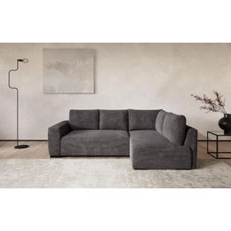 Ecksofa COTTA "Giro L-Form, Ottomane, Breite 252 cm", grau (anthrazit), B:252cm H:86cm T:170cm, Sofas, Ecksofa, wahlweise mit Bettkasten und Trendbezug CORD