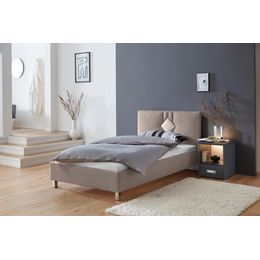 Polsterbett, beige (dunkelbeige), B:130cm H:98cm L:210cm, Bezug Bett: 100% Polyester;Bonnell-Federkernmatratze: 51% Polypropylen, 39% Polyester, 10% Baumwolle;Kaltschaummatratze: 100% Polyester, Bezug abnehm- und waschbar bis 60C, Westfalia Schlafkomfort, Betten, Polsterbett
