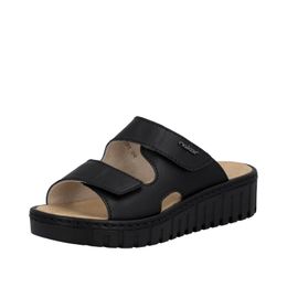 Pantolette Rieker, Damen, Gr. 42, schwarz, Lederimitat, unifarben, Schuhe Pantolette, Sommerschuh, Schlappen, Hausschuh mit modischer Plateausohle