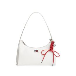 Schultertasche Tommy Jeans "TJW CITY CHARM SHOULDER BAG", Damen, Gr. B/H/T: 26cm x 16,5cm x 8cm, wei&szlig;, creme, Lederimitat, Taschen Schultertasche, Damen Schultertasche, Henkeltasche mit farbigem Schmuckelement