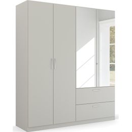 Dreht&uuml;renschrank Rauch "Kleiderschrank Schrank Garderobe Ankleide PURE BY QUADRA SPIN", grau (seidengrau), B:181cm H:210cm T:54cm, Holzwerkstoff, Schr&auml;nke, Dreht&uuml;renschrank, mit Spiegel, in puristischem Design, Griffe alufarben MADE IN GERMANY