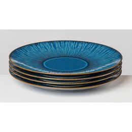 Dessertteller GIPFELST&Uuml;CK "Teller Set, Eisfall", blau, B:21cm &Oslash;:21cm, Steinzeug, Speiseteller, Scandi-Style, gl&auml;nzende Reaktivglasur, jedes St&uuml;ck ein Unikat
