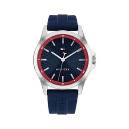 Quarzuhr Tommy Hilfiger "BRUCE", blau, silberfarben, Armbanduhren, Damen, Quarzuhr, Armbanduhr, Herrenuhr, Silikonarmband, analog