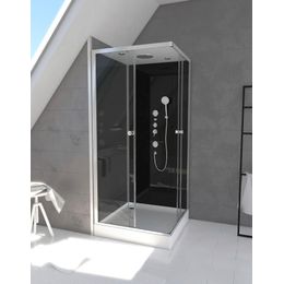 Komplettdusche MARWELL "Black Suqare", schwarz (silber), B:90cm H:210cm T:90cm, Duschkabinen, 90 x 90 x 210 cm - Eckdusche