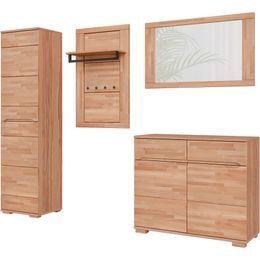 Garderoben-Set Home Affaire, kernbuche, B:210cm H:190cm T:40cm, FSC-zertifizierter Holzwerkstoff, FSC-zertifizierter Massivholz, FSC-zertifiziertes teilmassives Holz, Kastenm&ouml;bel-Sets, Zeitloses 4-teiliges Garderoben-Set ideal f&uuml;r Flur, Diele, Griffmulden