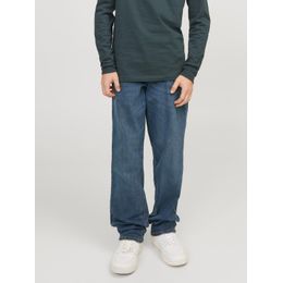 Jack & Jones Regular-fit-Jeans JACK & JONES JUNIOR "JJICLARK JJORIG STRETCH SQ 223 NOOS MNI", Jungen, Gr. 122, N-Gr, blau (blau denim), Denim/Jeans, Obermaterial: 76% Baumwolle, 22% Polyester, 2% Elasthan, Abriebeffekte, regular fit kn&ouml;chellang, Jeans