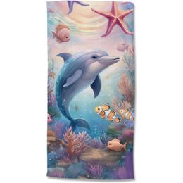 Strandtuch Good Morning "Baya", multi, B:75cm L:150cm, Velours, Mikrofaser, Handt&uuml;cher, Kinder Strandtuch, Mikrofaser, Velours, saugf&auml;hig, weich, Delfin