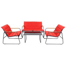Garten-Essgruppe Vcm "4 tlg. Set Lounge Balkon Gartenm&ouml;bel Lexila", rot, B:222cm T:119cm, Obermaterial: 80% Textilmaterial TEXMAT. 20% Metall MT., Sitzm&ouml;bel-Sets