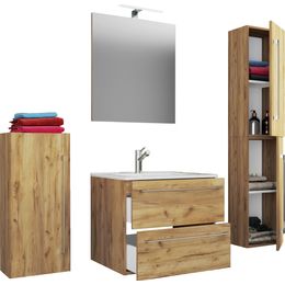 Waschtisch Vcm "5-tlg. Waschplatz Waschtisch Badinos Schublade SP", braun (honig, eiche), B:126cm T:46cm, Waschtische, Waschtisch