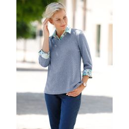 2-in-1-Shirt Classic Basics "Shirt", Damen, Gr. 44, blau (jeansblau, meliert), 85% Polyester, 15% Viskose, gebl&uuml;mt, unifarben, V-Ausschnitt, Shirts 2-in-1 Shirt
