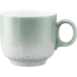 Cappuccinotasse Seltmann Weiden "Sento Home", gr&uuml;n, mint, wei&szlig;, gesprenkelt, B:11,9cm H:8cm &Oslash;:8,8cm, Porzellan, Trinkgef&auml;&szlig;e, Cappuccinotasse, Kaffeetasse mit Henkel, 330 ml