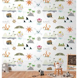 Livingwalls Fototapete LIVING WALLS "Kinderzimmertapete Piraten", bunt (bunt creme grau), B:1,59m H:0,01m L:2,8m, Vinyl, Vlies, Tapeten, Fototapete Jungenzimmer Tapeten Kinderzimmer Schlafzimmer Design Optik