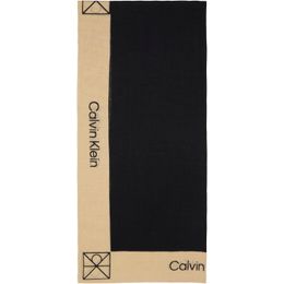 Modetuch Calvin Klein "LINEN BLEND EMBLEM PAREO SCARF", Damen, schwarz, incense, Web, Materialmix, unifarben, Modet&uuml;cher, Mit Farbkontrasten