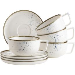 M&auml;ser Tasse M&Auml;SER "Kaffeetassen-Set Pinta, aus Porzellan", wei&szlig; (wei&szlig;, blau), B:11,5cm H:5cm &Oslash;:9cm, Porzellan, Trinkgef&auml;&szlig;e, Tasse, 8er Set, bestehend aus 4 Tassen und 4 Untertassen