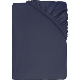 Spannbettlaken Dyckhoff "Uni", navy, B:140cm L:200cm, Jersey, Obermaterial: 95% Baumwolle, 5% Elasthan, Bettlaken, Spannbettlaken, Angenehm weich, besonders flexibel, bis 25cm Matratzenh&ouml;he