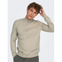 Only & Sons Troyer ONLY & SONS "ONSLOUI REG 12 MEL HALF ZIP KNIT NOOS", Herren, Gr. XXL, beige (oatmeal detail:melange), Strick, Obermaterial: 60% Baumwolle, 20% Nylon, 20% Viskose, meliert, regular fit, Rippb&uuml;ndchen, Pullover Troyer