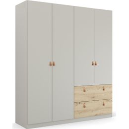 Dreht&uuml;renschrank Rauch "Kleiderschrank Schrank Garderobe Ankleide HOMEY BY QUADRA SPIN", grau (seidengrau, eiche artisan), B:181cm H:210cm T:54cm, Holzwerkstoff, Schr&auml;nke, Dreht&uuml;renschrank, mit cognacbraunen Ledergrifflaschen, Schubladen in Eichen-Dekor