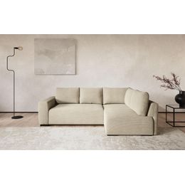 Ecksofa COTTA "Giro L-Form, Ottomane, Breite 252 cm", beige (nata), B:252cm H:86cm T:170cm, Sofas, Ecksofa, wahlweise mit Bettkasten und Trendbezug CORD