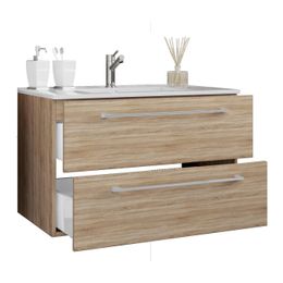 Waschtisch Vcm "2-tlg. Waschplatz Waschtisch Badinos 2 Schublade", braun (sonoma, eiche (s&auml;gerau)), B:60cm T:46cm, Waschtische, Waschtisch