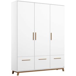 Dreht&uuml;renschrank Rauch "Kleiderschrank Schrank Garderobe W&auml;scheschrank Schlafzimmer CARLSSON", wei&szlig; (wei&szlig;, eiche massiv), B:136cm H:203cm T:53cm, Holzwerkstoff, Massivholz, Schr&auml;nke, Dreht&uuml;renschrank, mit Spiegel, Griffe und F&uuml;&szlig;e in massiver Eiche MADE IN GERMANY