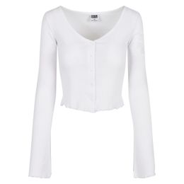 Langarmshirt Urban Classics "Urban Classics Damen Ladies Cropped Rib Cardigan", M&auml;dchen, Gr. XXL, wei&szlig;, 97% Baumwolle, 3% Elasthan, unifarben, slim fit, V-Ausschnitt, Shirts Langarmshirt
