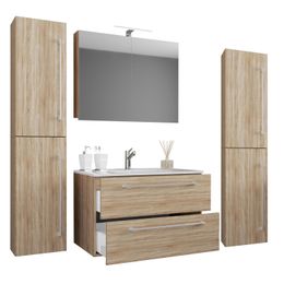 Waschtisch Vcm "5-tlg. Waschplatz Waschtisch Badinos Schublade SC", braun (sonoma, eiche), B:130cm T:46cm, Waschtische, Waschtisch