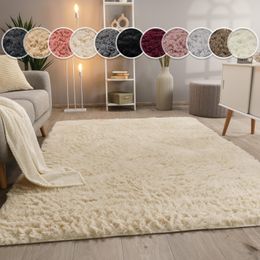 Hochflor-Teppich Paco Home "Silky 591", beige (elfenbeinfarben), B:140cm H:37mm L:200cm, Polyester, Teppiche, Uni-Farben, besonders weich und kuschelig