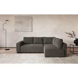 Ecksofa COTTA "Giro L-Form, Ottomane, Breite 252 cm", grau (anthrazit), B:252cm H:86cm T:170cm, Sofas, Ecksofa, wahlweise mit Bettkasten und Trendbezug CORD