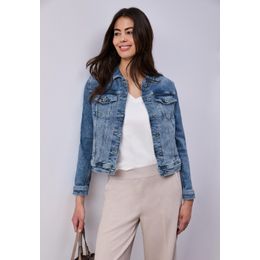 Jeansjacke Street One, Damen, Gr. 34, medium blau wash, Denim/Jeans, Obermaterial: 70% Baumwolle, 28% Polyester, 2% Elasthan, unifarben, regular fit normal, Manschette, Jacken Jeansjacke, mit Brust Taschen