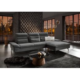 Ecksofa Hukla "HU-HP22156 L-Form", schwarz (cyber anthrazit), B:309cm H:103cm T:193cm, 100% recyceltes Polyester, Sofas, Ecksofa, inkl. Kopfpolsterverstellung, optional mit Sitztiefenverstellung