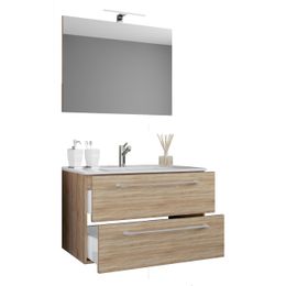 Waschtisch Vcm "3-tlg. Waschplatz Waschtisch Badinos Schublade SP", braun (sonoma, eiche (s&auml;gerau)), B:60cm T:46cm, Waschtische, Waschtisch