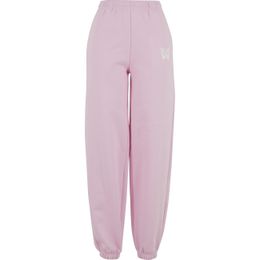 Jogginghose MISS TEE "Miss Tee Karma Butterfly Ladies Fluffy Sweatpants", Damen, Gr. L, US-Gr&ouml;&szlig;en, softpink, 70% Baumwolle, 30% Polyester, loose fit, Hosen Jogginghose