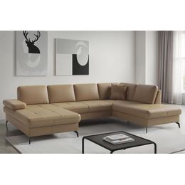Sit & More Wohnlandschaft SIT & MORE "Morris Jubi, Breite 300 cm", cappuccino, Sofas, B/H/T: 300cm x 83cm x 202cm, NaturLEDER Stoff, Ottomane rechts, Mit Armteilverstellung,Mit Bettfunktion, Wohnlandschaft, mit Armteilfunktion, optional mit Bettfunktion, B:300cm H:83cm T:202cm