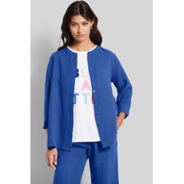 Langarmbluse Bugatti, Damen, Gr. 36, blau (pflaume), 100% Leinen, normal, Rundhals, 1-Knopf-Manschette, Blusen, mit verdeckter Knopfleiste