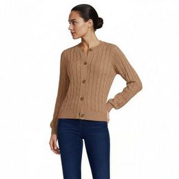 LANDS' END Zopfmuster-Cardigan DRIFTER mit Ballon&auml;rmeln, Damen,  Braun, Baumwolle, by Lands' End