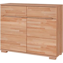 Sideboard Home Affaire "VETRO in zwei Farben Erh&auml;ltlich, teilmassiv, 2 Schubladen, 3 F&auml;cher", wei&szlig;, neutral, B:100cm H:85cm T:40cm, FSC-zertifiziertes Massivholz, FSC-zertifiziertes teilmassives Holz, Sideboards, Sideboard, B/T/H: 100/40/85cm Fronten: Massivholz, Korpus: Melamin, Griffmulden