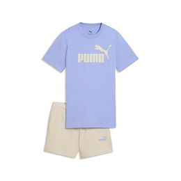 Freizeitanzug Puma "Essentials No.1 Logo T-Shirt und Shorts Set M&auml;dchen", M&auml;dchen, Gr. 128, intense lavender lila, Obermaterial: 100% Baumwolle. Rippe: 29% Polyester, 71% Baumwolle, Sportanz&uuml;ge Freizeitanzug