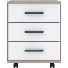 Rollcontainer wimex "Bahamas, Rollwagen auf Kunststoffrollen, inkl. 3 Schubladen", saharagrau, absetzung wei&szlig;, B:46cm H:58cm T:40cm, Holzwerkstoff, Rollwagen, Rollcontainer