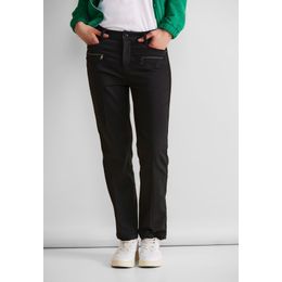 Stoffhose Street One, Damen, Gr. 32, L&auml;nge 28, schwarz, Web, 57% Baumwolle, 40% Polyester, 3% Elasthan, unifarben, gerade lang, Hosen Stoffhose, in Unifarbe