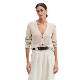 Marc O'Polo Cardigan MARC O'POLO, Damen, Gr. M, gray silk, Strick, Obermaterial: 70% Baumwolle, 30% Polyester, slim fit normal, tiefer V-Ausschnitt, Strickjacken, slim aus B&auml;ndchengarn