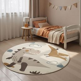 Kinderteppich Hanse Home "Dino", creme multifarben, H:10mm &Oslash;:160cm, Polypropylen, Teppiche, Kinderteppich, Pflegeleicht, Weich, Kinderzimmer, Spielteppich, Spielunterlage