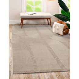 Teppich MERINOS "Sign 1904", beige, B:120cm H:12mm L:170cm, Polyester, Teppiche, Teppich, Hoch Tief Struktur, Geometrisch, 100% recyceltem Polyester, Wohnzimmer