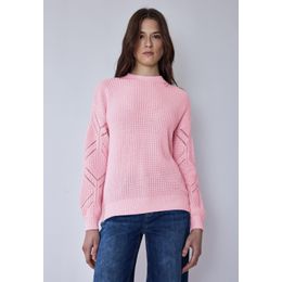 Longpullover STREET ONE STUDIO, Damen, Gr. 38, tea rose, Web, 60% Baumwolle, 40% Polyacryl, unifarben, comfort fit normal, Rundhals, B&uuml;ndchen, Pullover Longpullover, mit Strick-Detail