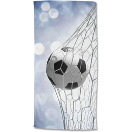 Strandtuch Good Morning "Tijmen", blau, B:75cm L:150cm, Velours, Mikrofaser, Handt&uuml;cher, Kinder Strandtuch, Mikrofaser, Velours, saugf&auml;hig, weich, Fu&szlig;ball