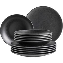 M&auml;ser Tafelservice M&Auml;SER "ESSENTIAL, aus Steinzeug", schwarz, 12 Stk., Steinzeug, Geschirr-Sets, Tafelservice, Teller Set, Geschirr-Set, Service