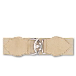Bernd G&ouml;tz Tailleng&uuml;rtel BERND G&Ouml;TZ "Tailleng&uuml;rtel mit Stretch und gro&szlig;er silberner Ringschlie&szlig;e", Damen, Gr. 65, beige, Kunstfaser, G&uuml;rtel